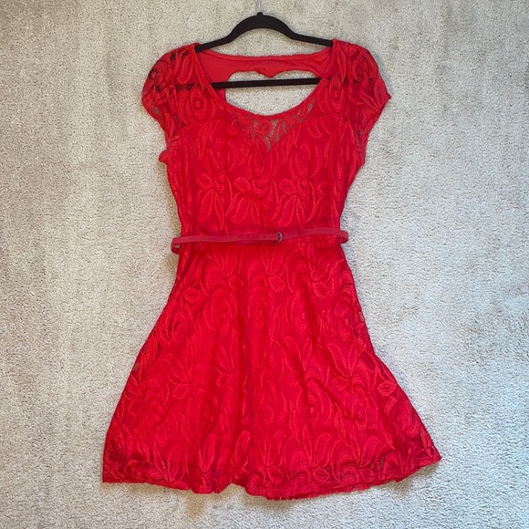 Dresses | Red Lace Mini Dress With Heart Cut Out | Poshmark